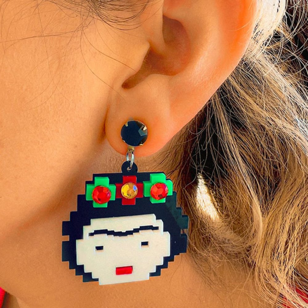 8 Bits Retro Boho Hippie Frida Kahlo Acrylic Earrings - Gem